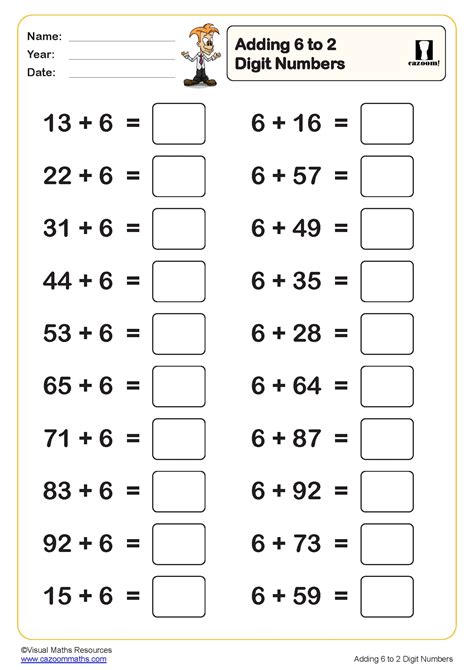 Adding 6 To 2 Digit Numbers Worksheet 20 Questions Fun And Engaging Year 2 Pdf Worksheets