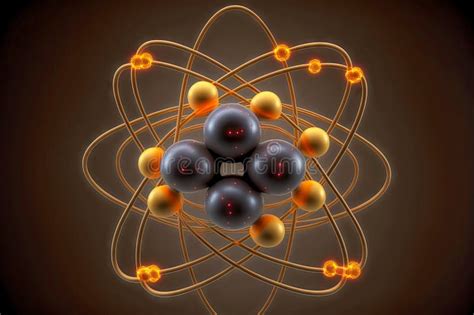 Co Java Model Of Atoms And Atom Orbit With Protons And Neutrons On Dark Background Stock