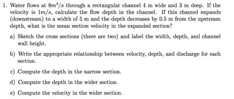 Solved Water Flows At M S Through A Rectangular Channel Chegg Com