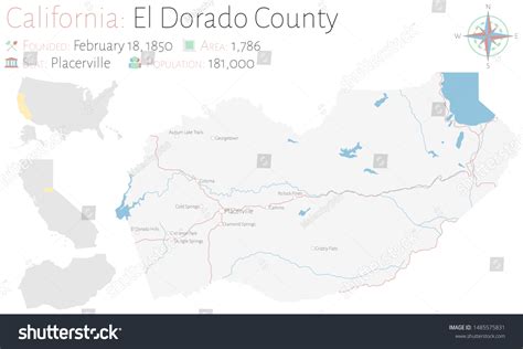 Large Detailed Map El Dorado County Stock Vector Royalty Free 1485575831 Shutterstock