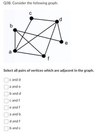 Answered Q B Consider The Following Graph B A C And D A And E B And D C And F C E And F A And