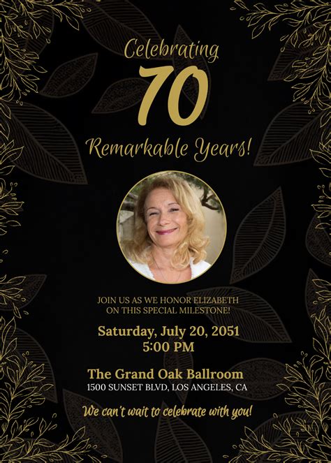 Free Luxury 70th Birthday Invitation Template To Edit Online