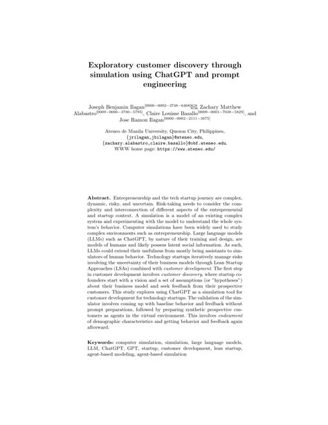 Pdf Exploratory Customer Discovery Through Simulation Using Chatgpt