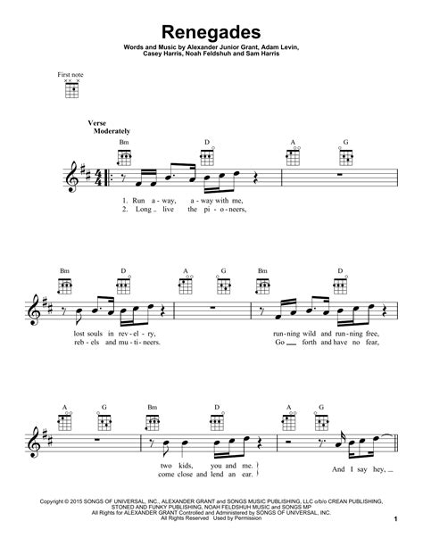 Renegades By X Ambassadors Sheet Music For Ukulele At Sheet Music Direct