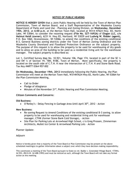 Notice Of Public Hearing