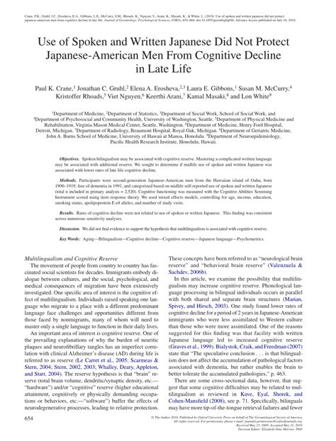Pdf Use Of Spoken And Written Japanese Did Not Protect Japanese American Men From Cognitive