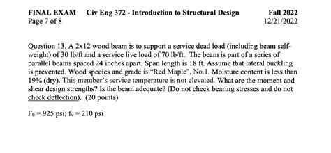 Solved Final Exam Civ Eng 372 Introduction To Structural