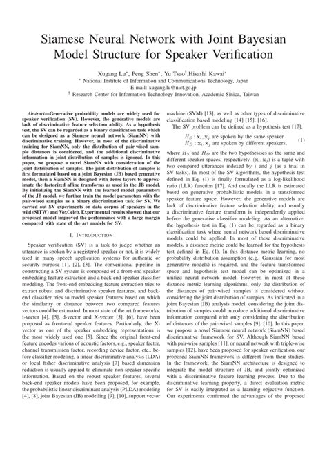 Pdf Siamese Neural Network With Joint Bayesian Model Structure For Speaker Verification