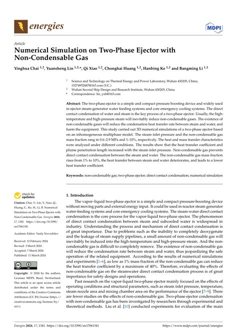 PDF Numerical Simulation On Two Phase Ejector With Non Condensable Gas