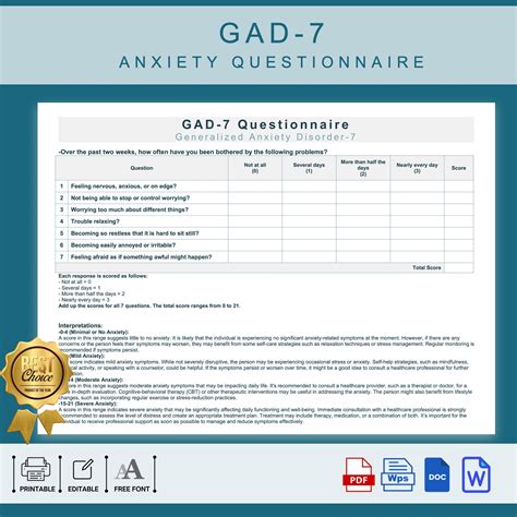 Gad 7 Anxiety Questionnaire Generalized Anxiety Disorder Screening