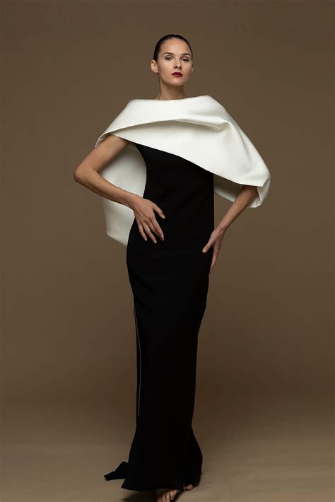 Fitted Gown With Overlay Structured Shawl Gowns Fitted Gowns Dress