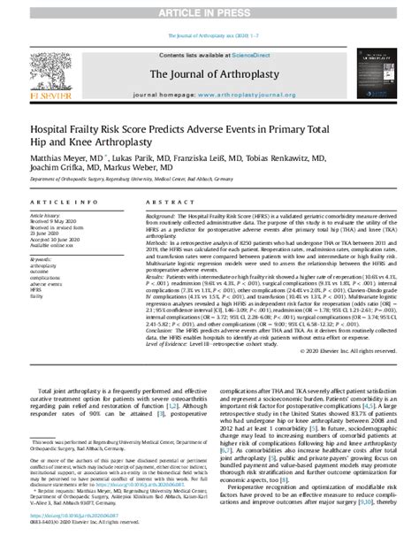 Pdf Hfrs Predicts Adverse Events In Hip Fracture Surgery Patients