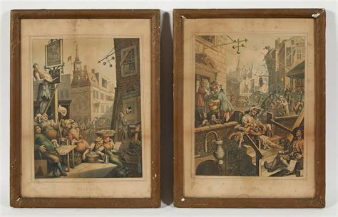 Lot After William Hogarth English 1697 1764 Beer Lane And Gin Lane 19th Century Pair