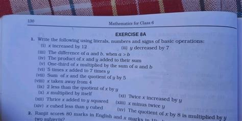 130 mathematics for class 6 exercise 8a 1 write the following using lite