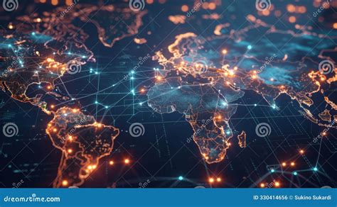 A Digital World Map With Interconnected Nodes And Lines Stock Illustration Illustration Of