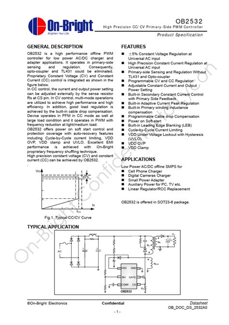 OB OB On High Precision CC CV Primary Side PWM Controller On Bright Electronics