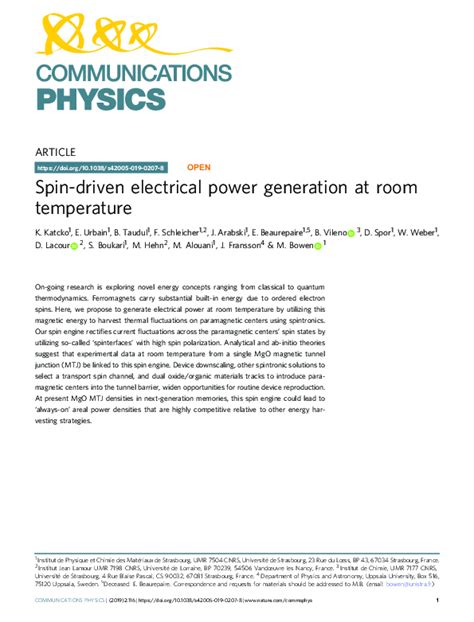 Pdf Spin Driven Electrical Power Generation At Room Temperature