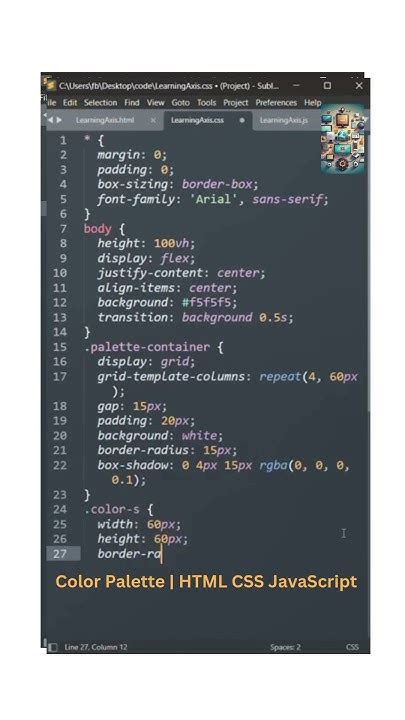 Color Palette Html Css Javascript Coding Viralshort Youtubeshort