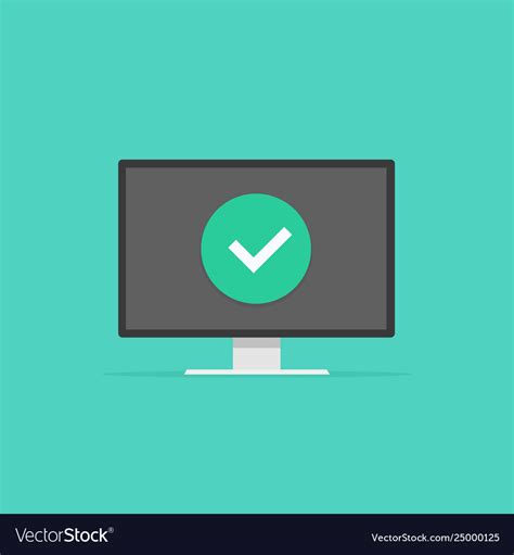 Computer With Checkmark Monitor Approved Tick Vector Image