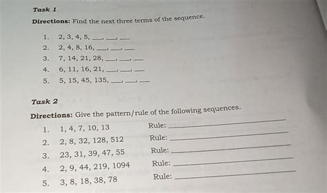 solved task 1 directions find the next three terms of the sequence 1
