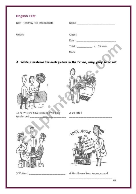 NEW HEADWAY PRE INTERMEDIATE UNIT TEST ESL Worksheet By Swissprof