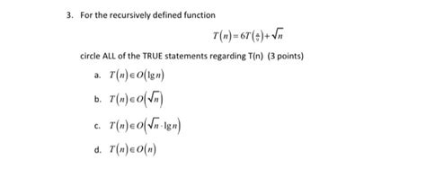solved a 3 for the recursively defined function t n