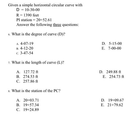 Solved Given A Simple Horizontal Circular Curve With D Chegg