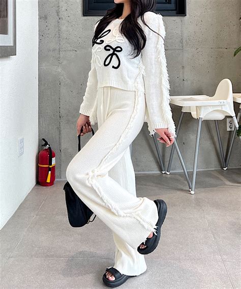 [3color] 수입 사이드 수술 롱 하이웨스트 니트 와이드 팬츠 에이블리