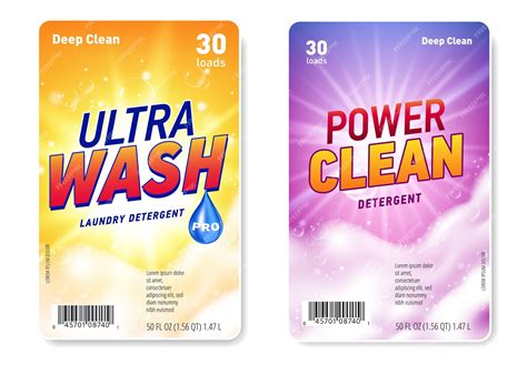 Set Of Design Templates Of Label For Laundry Detergent With Realistic