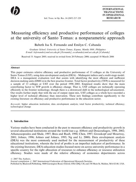Measuring Efficiency And Productive Performance Of Pdf Social Science
