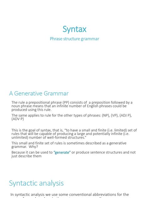 Syntax Phrase Structure Grammar Pdf