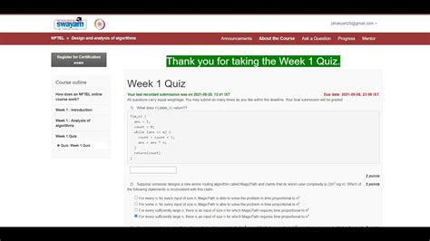 Design And Analysis Of Algorithm Nptel Week 1 Assignment Solution