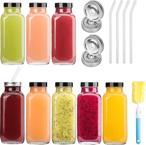 Glxgow 8 Pack 16 Oz Glass Juice Bottles With Airtight Lids