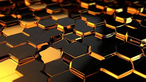황금빛 빛나는 격자가 있는 검은색 육각형 로우 폴리 표면의 미니멀리스트 검정 3d 렌더링 추상 미래 이미지 현대 기술 배경 리스 배경 컴퓨터 기술 배경 이미지 Hd