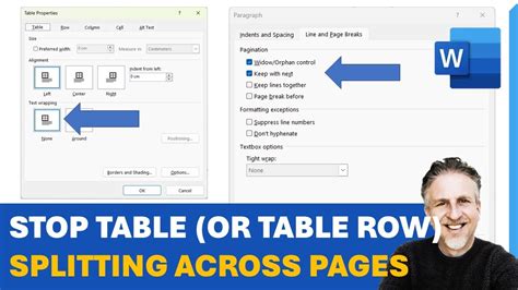 How To Stop Table Or Table Row From Splitting Across Pages In Ms Word Youtube