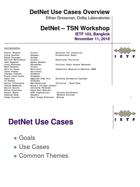 Detnet Tsn Grossman Detnet Use Cases 1118 V01 Pdf