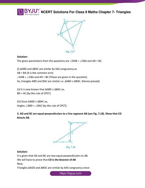 Ncert Solutions For Class 9 Maths Chapter 7 Triangles