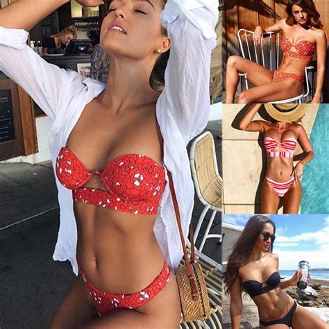 Buy Women Sexy Stripes Bikini Set Push Up Padded Bra Swimming Suit
