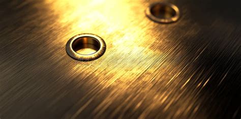 From A Close Perspective A Brushed Metal Surface Gleams With Two Circular Rivets Reflecting