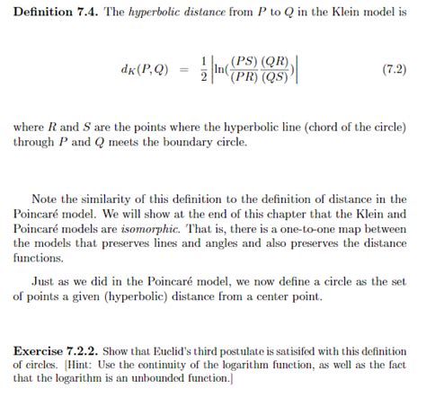 Solved Definition 7 4 The Hyperbolic Distance From P To Q