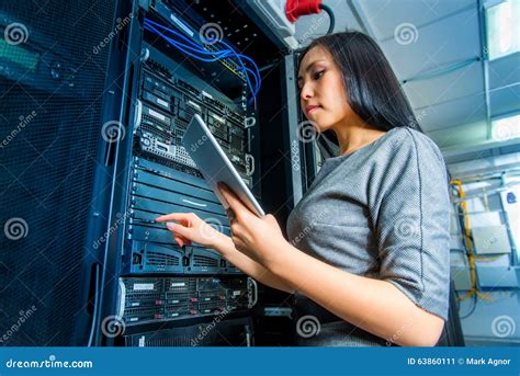 Engineer Businesswoman In Network Server Room Stock Image Image Of
