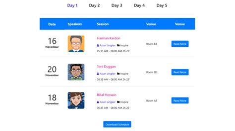 Bootstrap Event Schedule List Bootstrap Event Schedule List