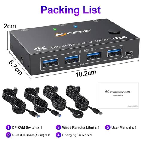 Port K Hz DisplayPort USB KVM Switch With Wired Controller KCEVE KC KVM DPA KVM