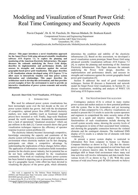 PDF Modeling And Visualization Of Smart Power Grid Real Time Contingency And Security Aspects