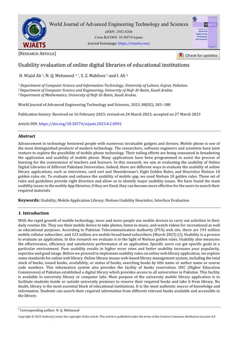 Pdf Usability Evaluation Of Online Digital Libraries Of Educational Institutions