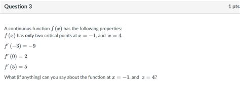 solved a continuous function f x has the following
