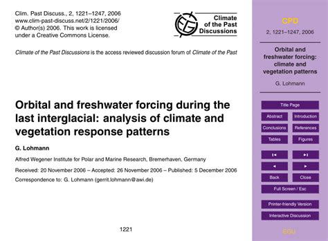 Pdf Orbital And Freshwater Forcing During The Last Interglacial Analysis Of Climate And