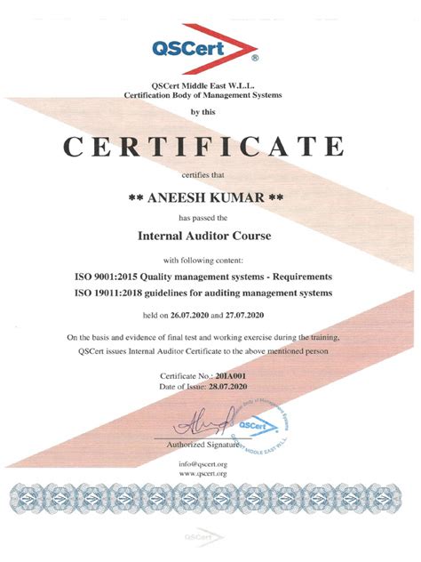 Internal Auditor Certification Issued Pdf