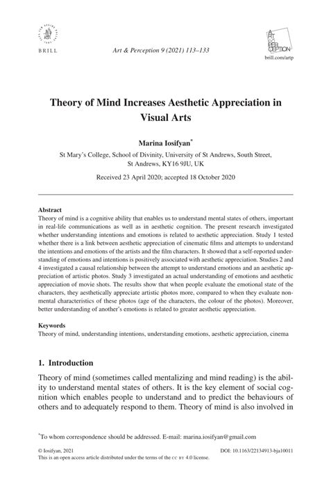Pdf Theory Of Mind Increases Aesthetic Appreciation In Visual Arts