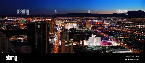 Las Vegas City Skyline Panorama Night View With Luxury Hotel